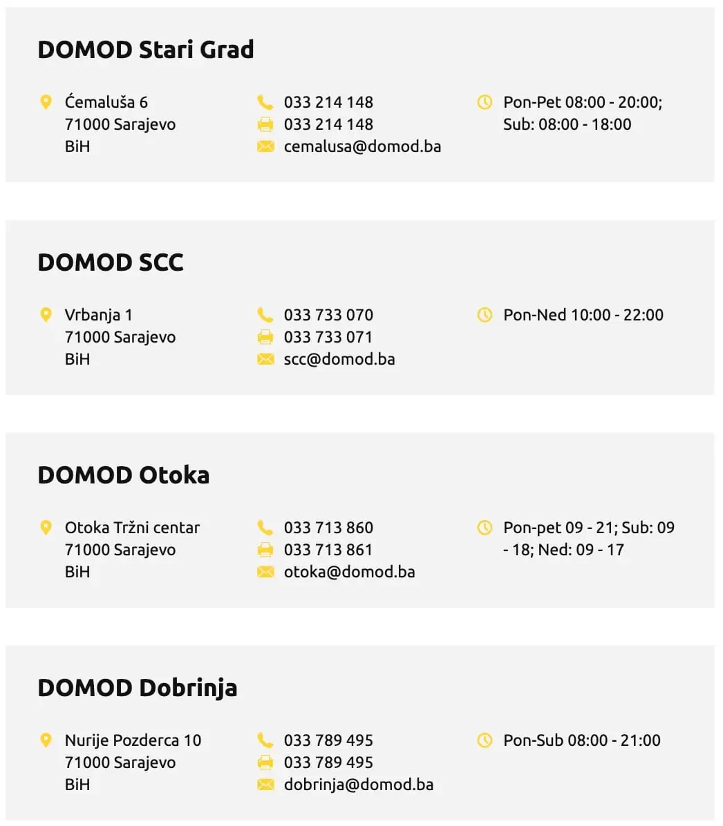 Domod radno vrijeme & lokacije poslovnica - ustedite.ba
