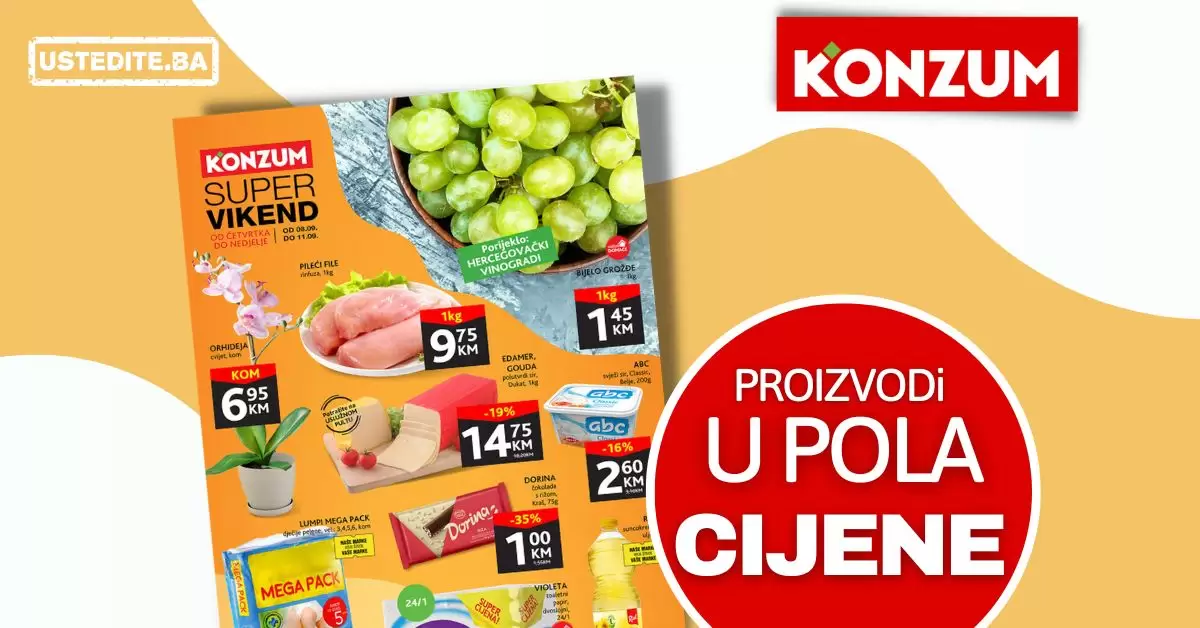 Konzum vikend akcija -PROZIVODI U POLA CIJENE - katalog sniženja 8-11.9 ...
