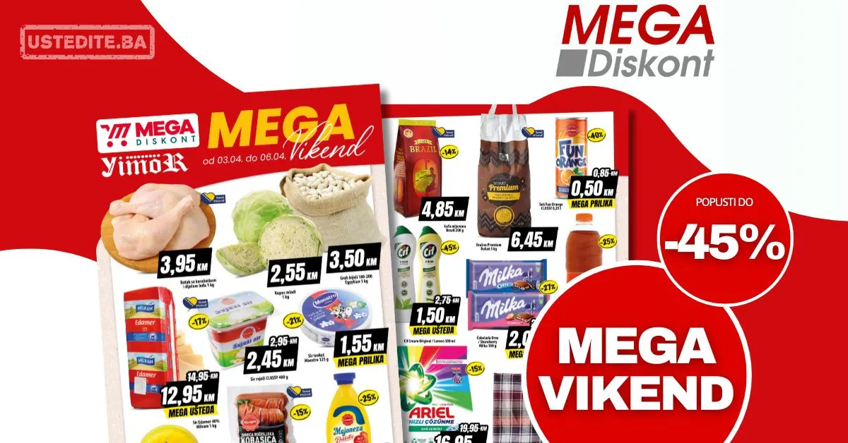 Mega Diskont vikend akcija 3-6.4.2025. - ustedite.ba